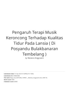 Pengaruh Terapi Musik Keroncong Terhadap Kualitas Tidur Pada Lansia (Di Posyandu Bulakbanaran ...